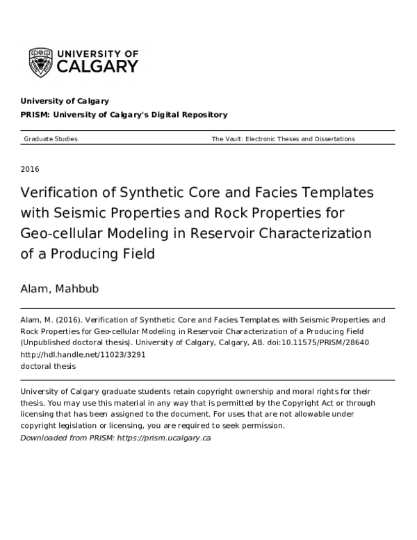 (PDF) Verification of Synthetic Core and Facies Templates with Seismic ...