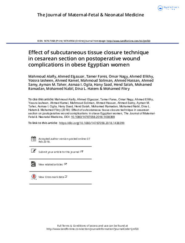 Pdf Effect Of Subcutaneous Tissue Closure Technique In Cesarean