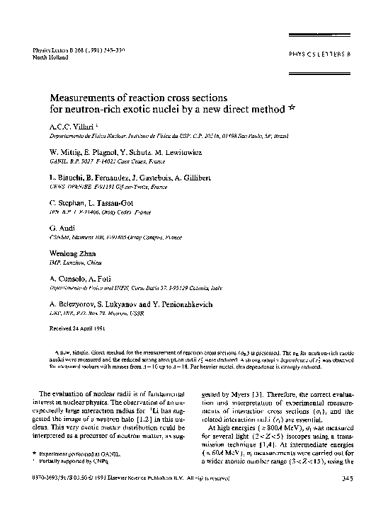 (PDF) Measurements of reaction cross sections for neutron-rich exotic ...