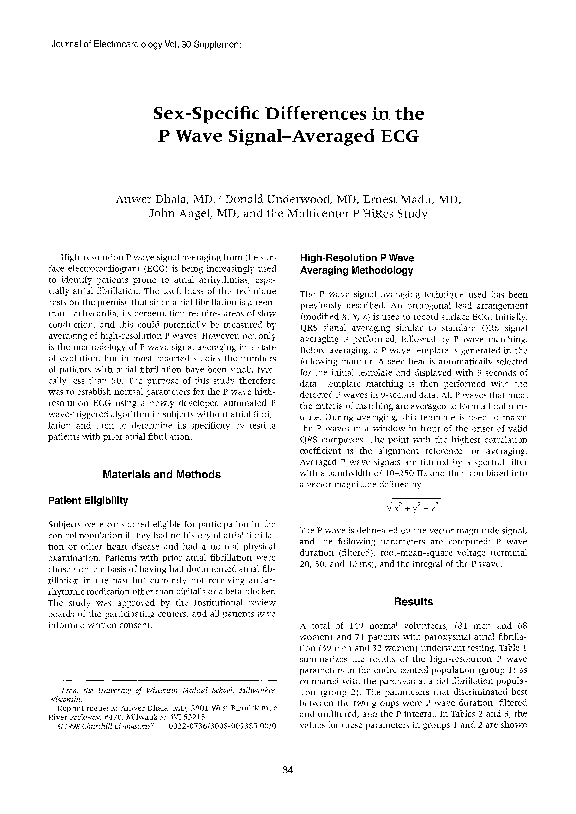 Pdf Sex Specific Differences In The P Wave Signal—averaged Ecg