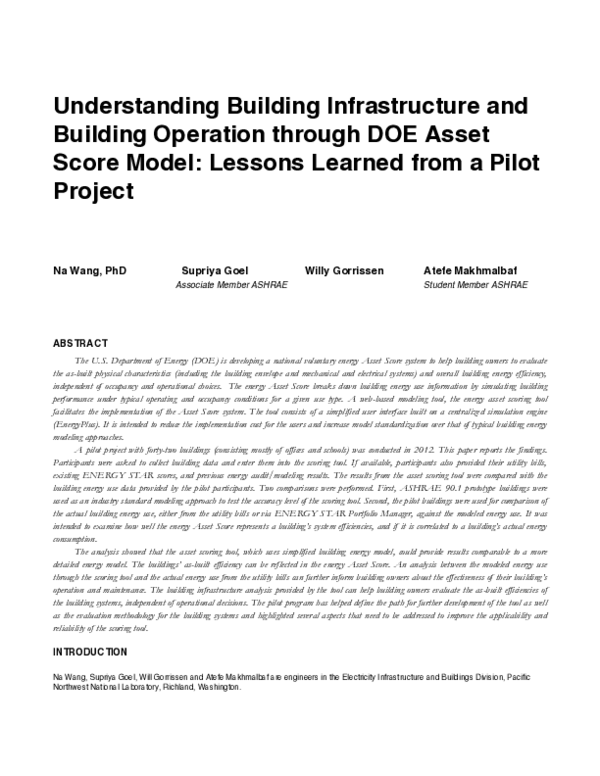 (PDF) Understanding Building Infrastructure and Building Operation through DOE Asset Score Model ...