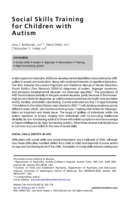 (PDF) Social Skills Training for Children with Autism