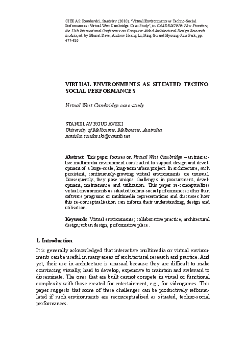 (PDF) Virtual Environments as Situated Techno-Social Performances: Virtual West Cambridge Case-Study