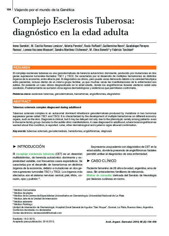 (PDF) Complejo Esclerosis Tuberosa: diagnóstico en la edad adulta