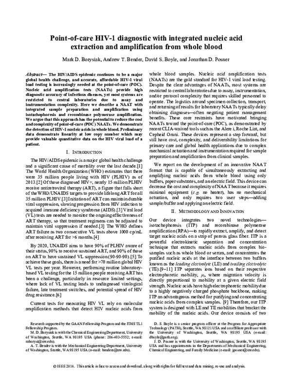 (PDF) Point-of-care HIV-1 diagnostic with integrated nucleic acid ...