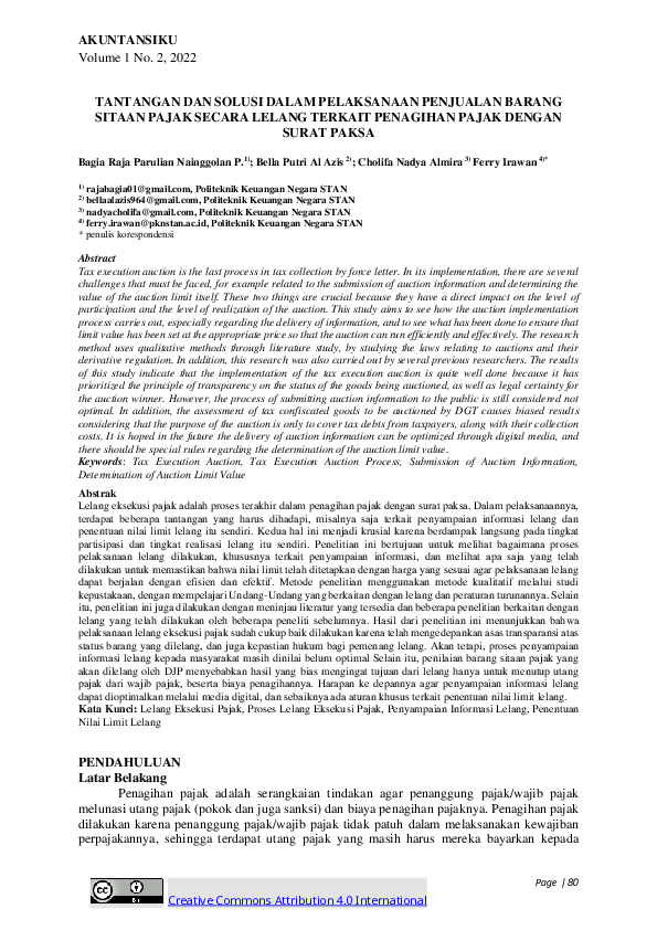 (PDF) Tantangan Dan Solusi Dalam Pelaksanaan Penjualan Barang Sitaan Pajak Secara Lelang Terkait ...