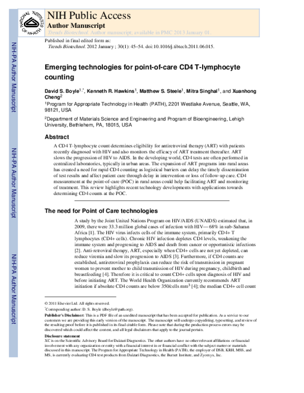 (PDF) Emerging technologies for point-of-care CD4 T-lymphocyte counting