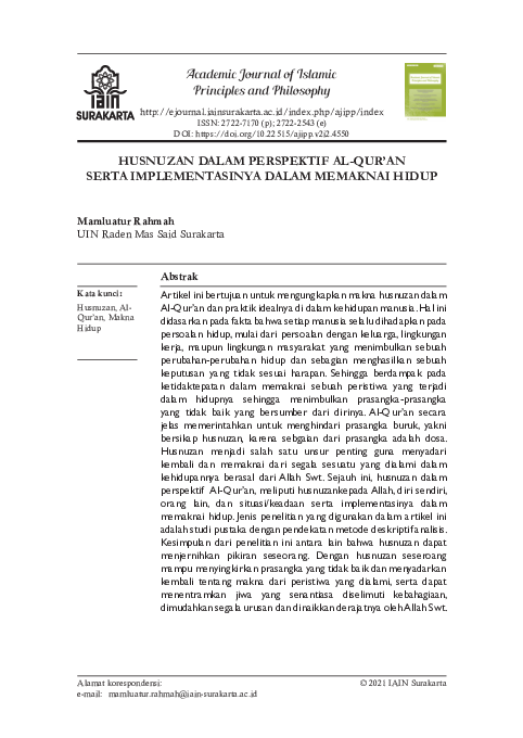 (PDF) Husnuzan Dalam Perspektif Al-Qurâ€™an Serta Implementasinya Dalam Memaknai Hidup