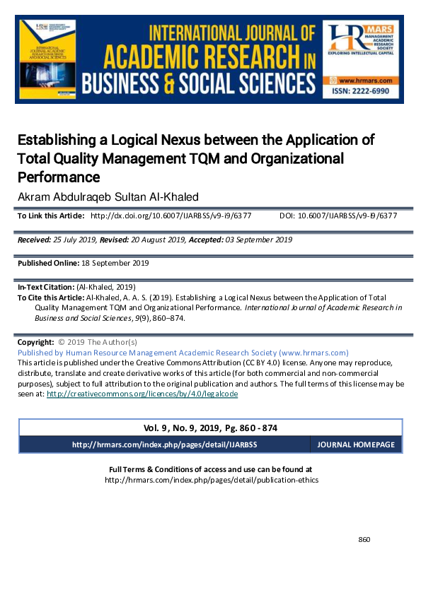 (PDF) Establishing a Logical Nexus Between the Application of Total ...