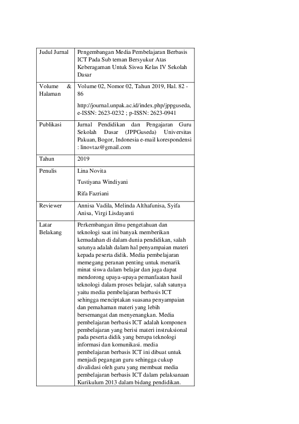 (PDF) Judul Jurnal Pengembangan Media Pembelajaran Berbasis ICT Pada Sub teman Bersyukur Atas ...
