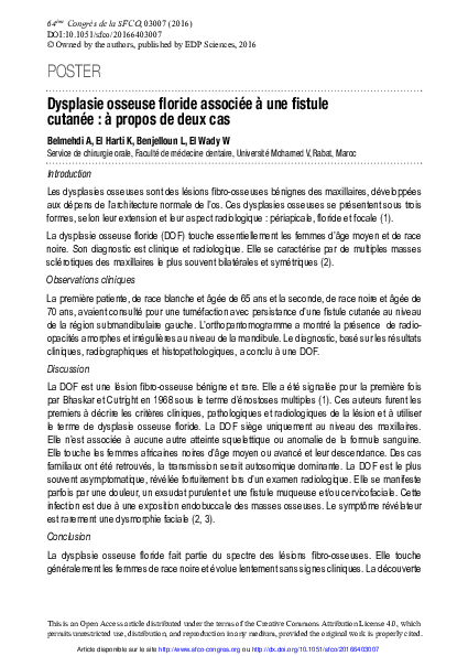 (PDF) Dysplasie osseuse floride associée à une fistule cutanée : à ...