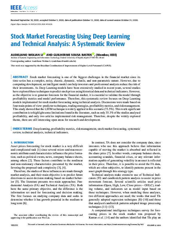 Pdf Stock Market Forecasting Using Deep Learning And Technical
