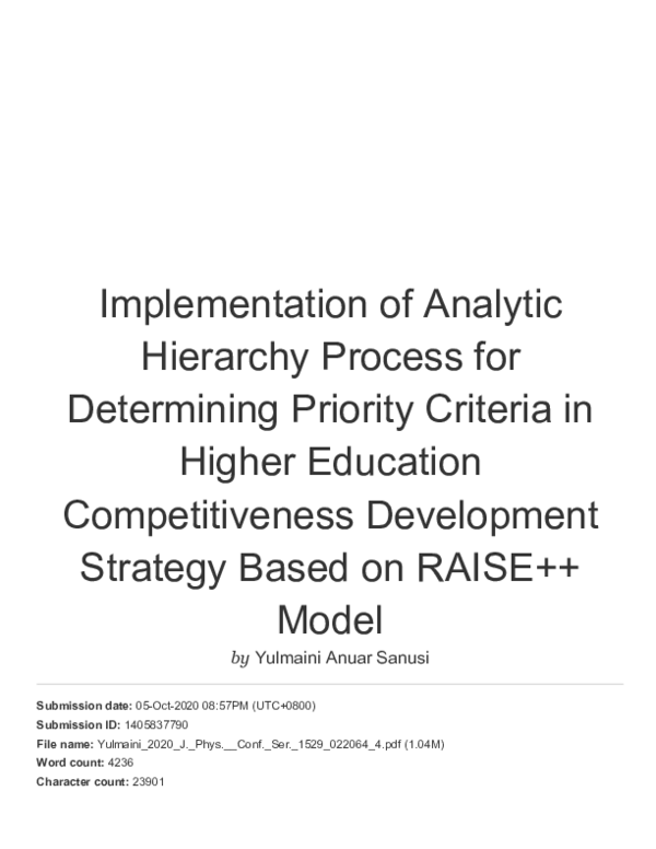 (PDF) AHP for Higher Education Competitiveness Strategy