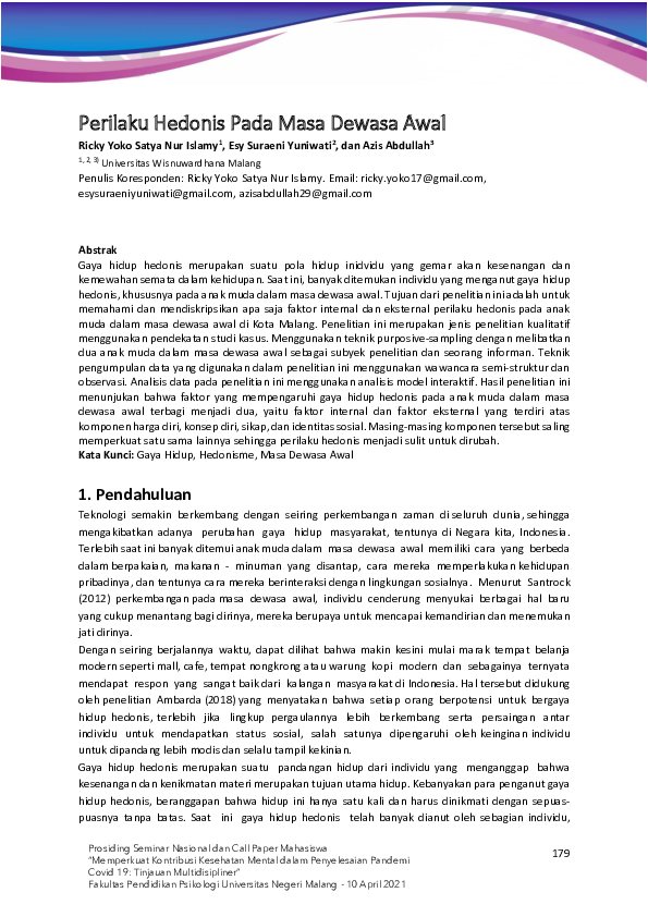 (PDF) Perilaku Hedonis Pada Masa Dewasa Awal