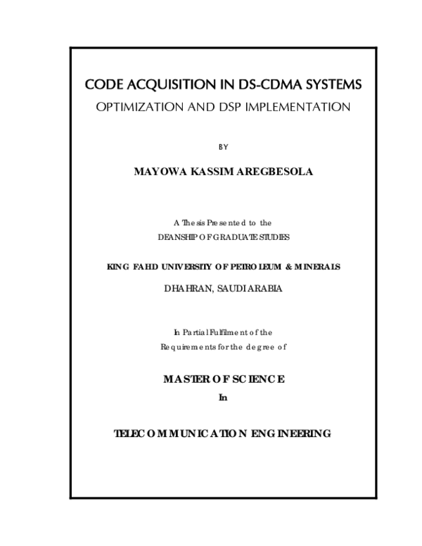 (PDF) Code acquisition in DS-CDMA systems optimization and DSP implementation