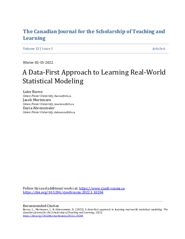 (PDF) A Data-First Approach to Learning Real-World Statistical Modeling