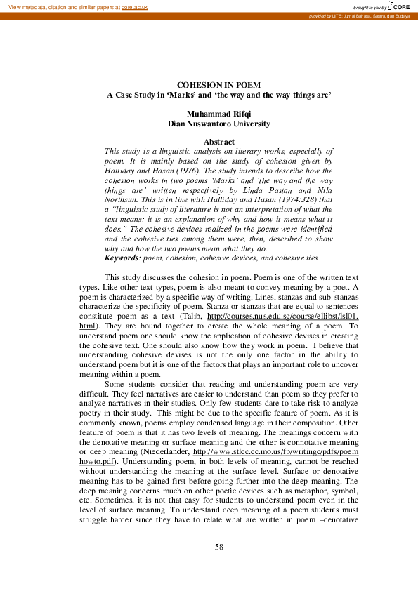 (PDF) COHESION IN POEM A Case Study in `Marks` and `the way and the way ...