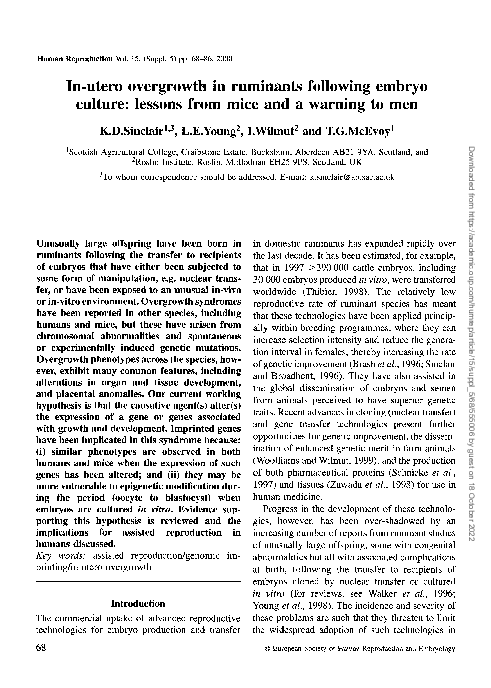 (PDF) In-utero overgrowth in ruminants following embryo culture ...