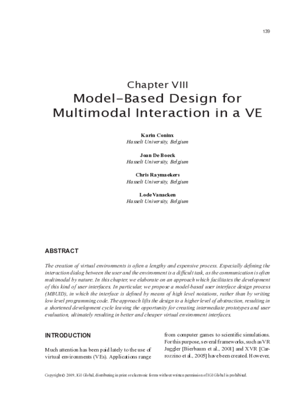 Pdf Model Based Design For Multimodal Interaction In A Ve