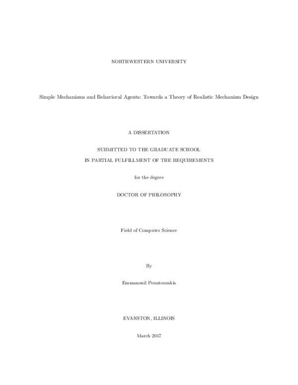 (PDF) Simple Mechanisms and Behavioral Agents: Towards a Theory of ...