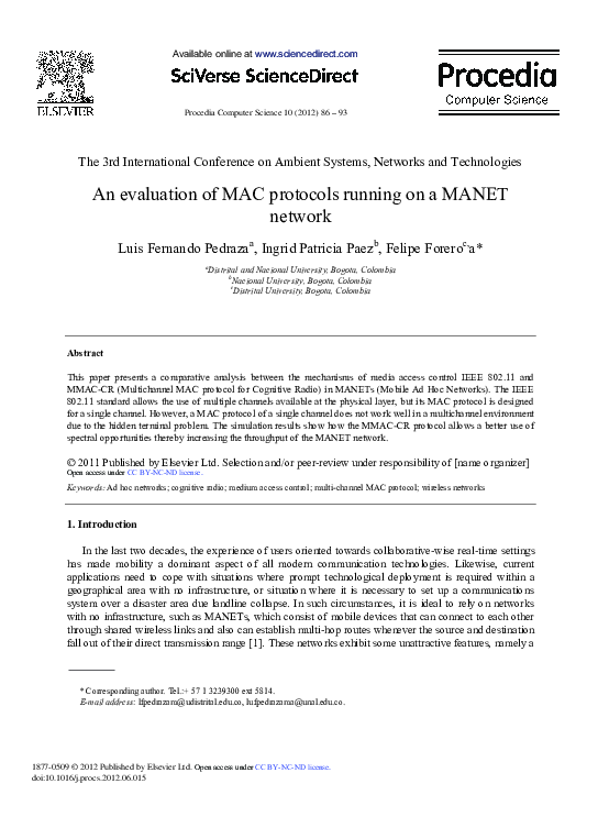 (PDF) An evaluation of MAC Protocols Running on a MANET Network