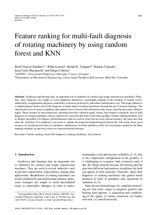 Pdf Feature Ranking For Multi Fault Diagnosis Of Rotating Machinery By Using Random Forest And Knn