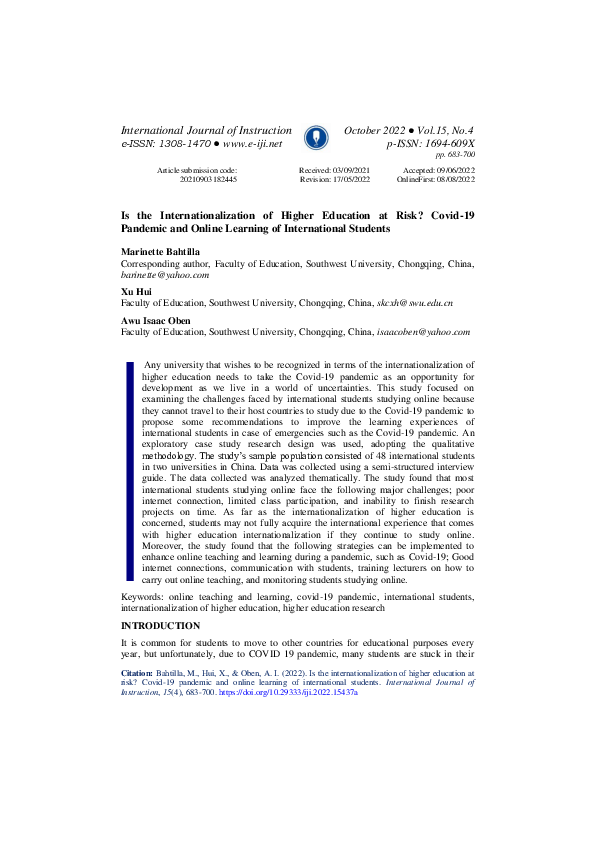 (PDF) Is the Internationalization of Higher Education at Risk? Covid-19 ...