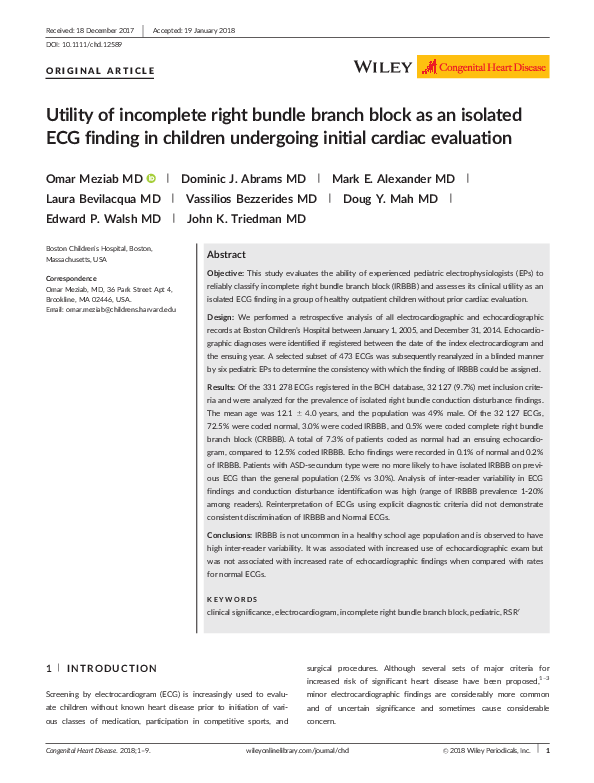 (PDF) Utility of incomplete right bundle branch block as an isolated ...