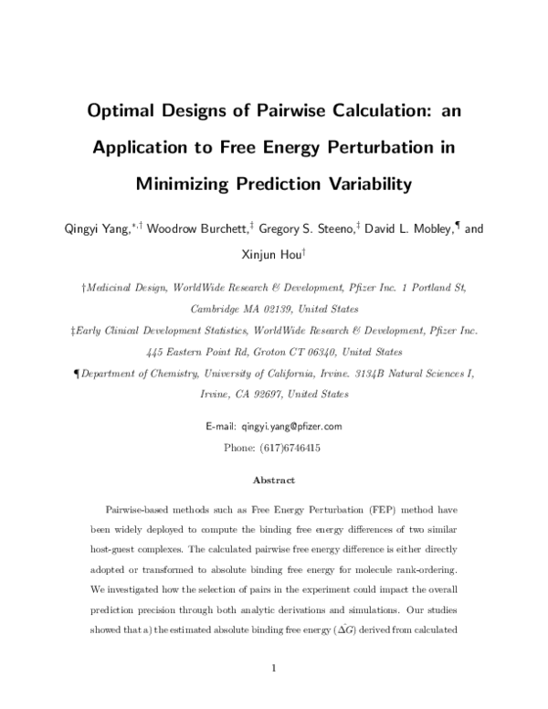 (PDF) Optimal Designs of Pairwise Calculation: an Application to Free ...