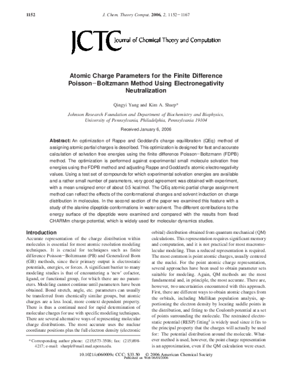 Pdf Atomic Charge Parameters For The Finite Difference Poisson−