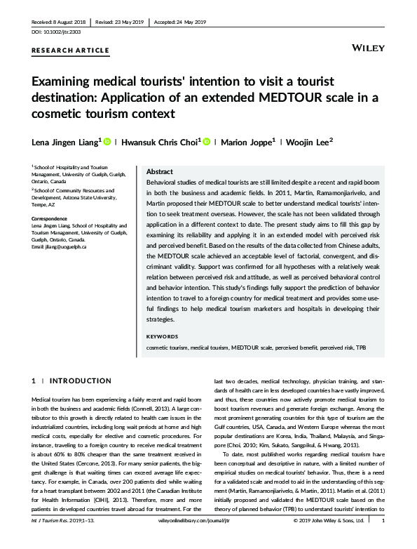 (PDF) Examining medical tourists' intention to visit a tourist ...