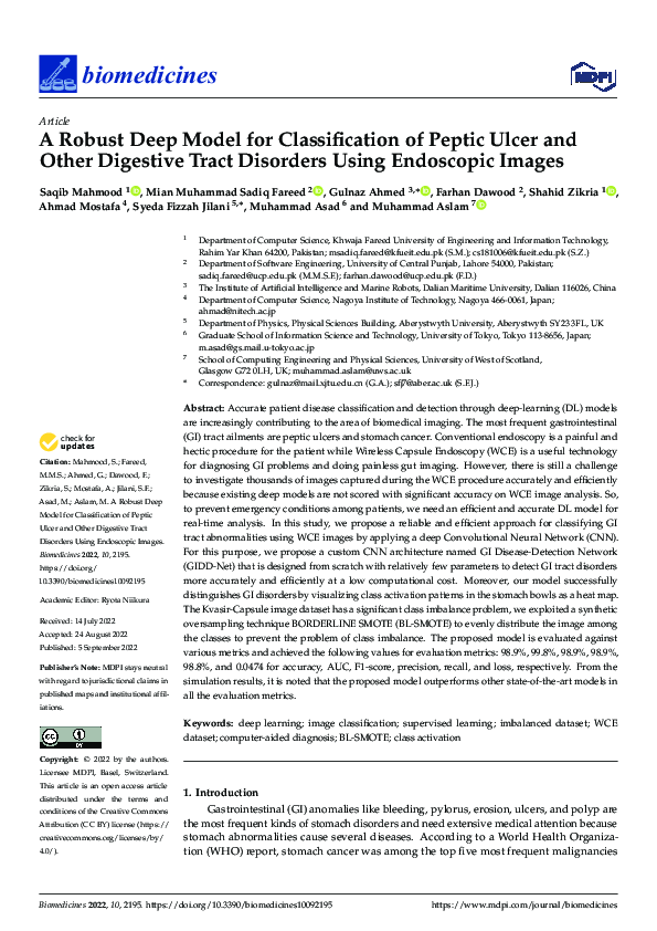 (PDF) A Robust Deep Model for Classification of Peptic Ulcer and Other Digestive Tract Disorders ...