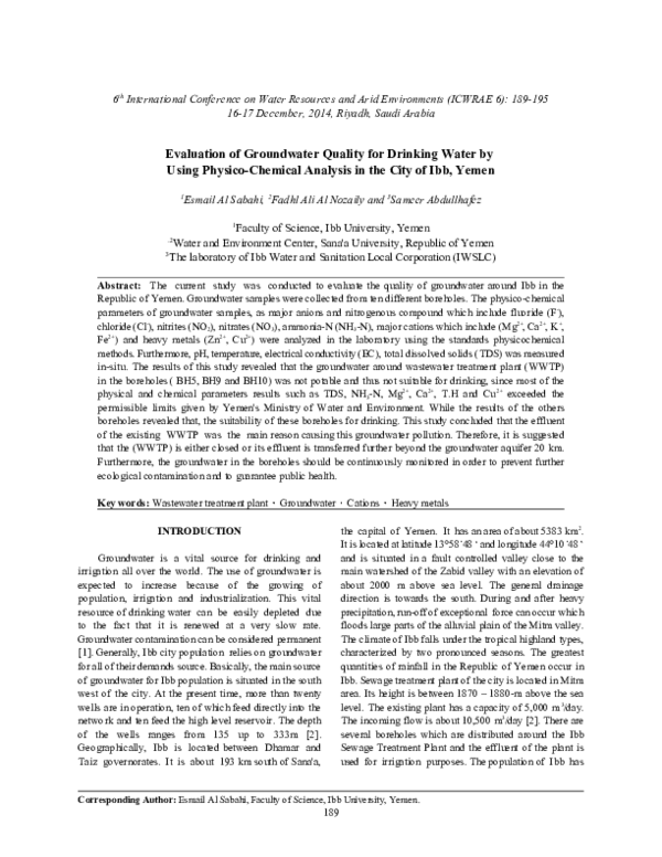 (PDF) Evaluation of Groundwater Quality for Drinking Water by Using ...
