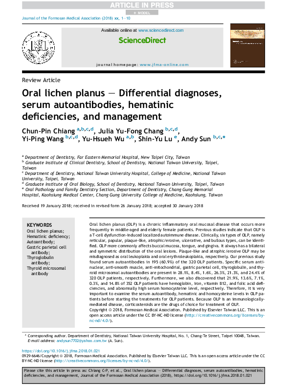 (PDF) Oral Lichen Planus: Diagnosis, Autoantibodies, and Management