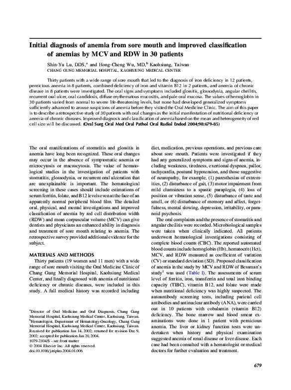 (PDF) Initial diagnosis of anemia from sore mouth and improved ...