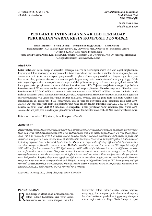 (PDF) Pengaruh Intensitas Sinar Led Terhadap Perubahan Warna Resin ...