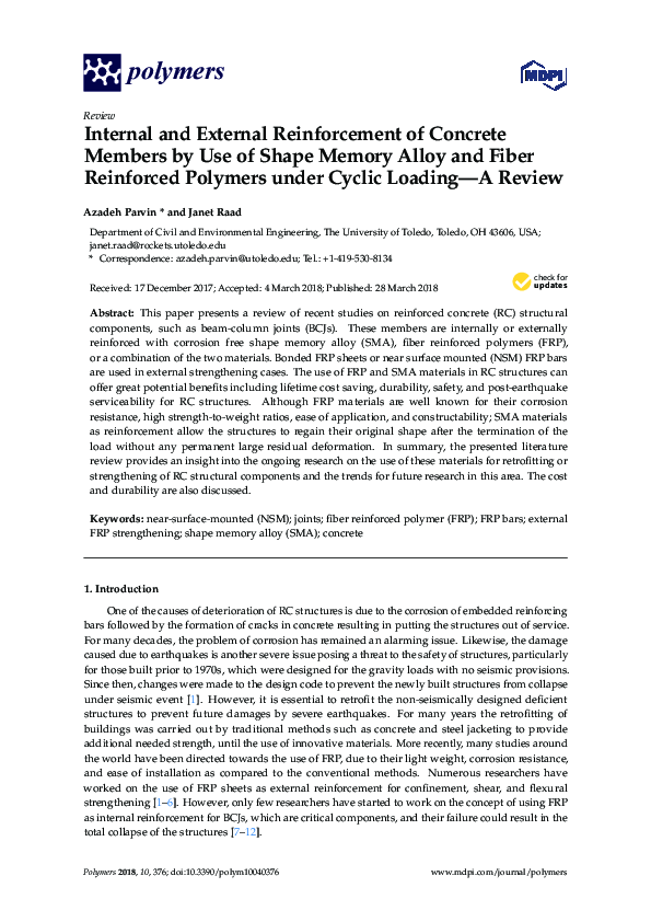 Pdf Internal And External Reinforcement Of Concrete Members By Use Of Shape Memory Alloy And