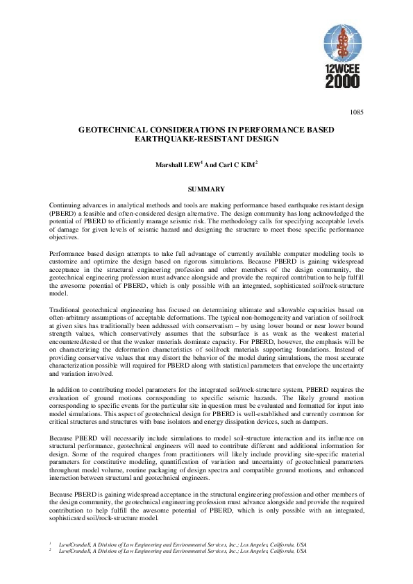 (PDF) Geotechnical Considerations in Performance Based Earthquake-Resistant Design