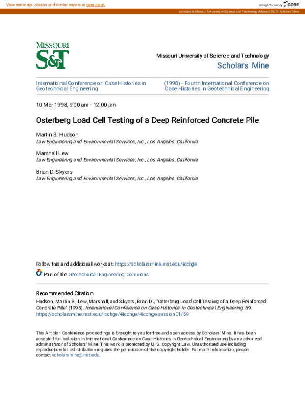 (PDF) Osterberg load cell testing of a deep reinforced concrete pile 1. ...