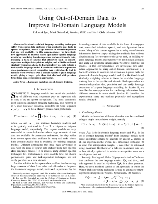 (PDF) Using out-of-domain data to improve in-domain language models