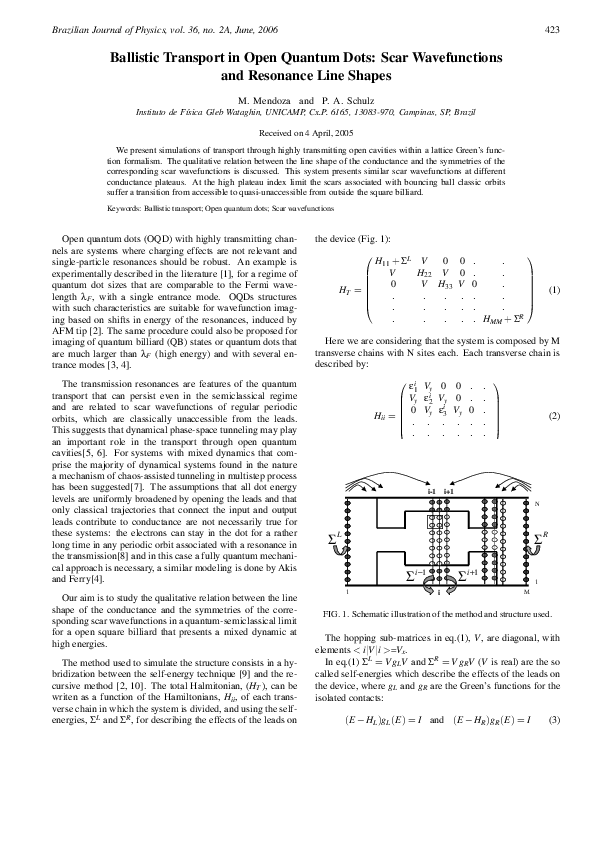 (PDF) Ballistic transport in open quantum dots: scar wavefunctions and resonance line shapes ...