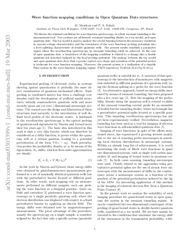 (PDF) Wave-function mapping conditions in open quantum dot structures