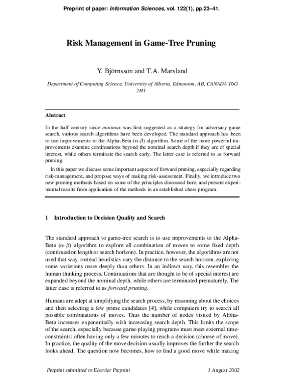 (PDF) Risk management in game-tree pruning