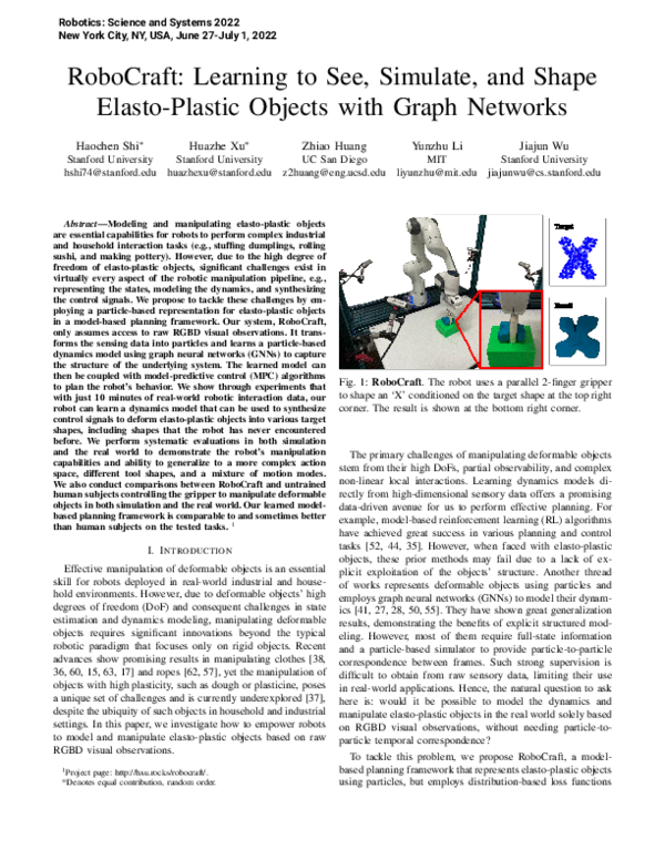 (PDF) RoboCraft: Learning to See, Simulate, and Shape Elasto-Plastic Objects with Graph Networks