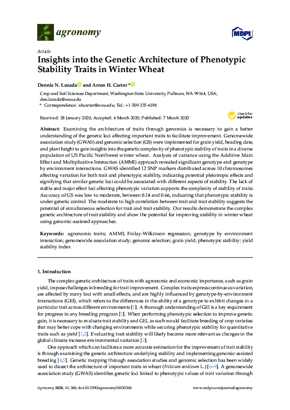 (PDF) Insights into the Genetic Architecture of Phenotypic Stability Traits in Winter Wheat