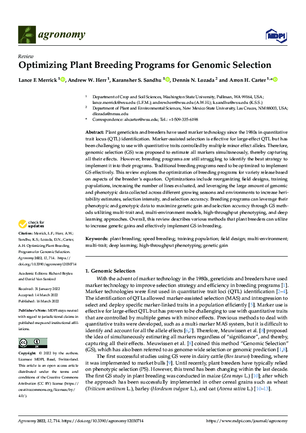 (PDF) Optimizing Plant Breeding Programs for Genomic Selection