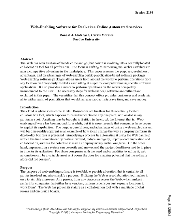 (PDF) Web Enabling Software For Real Time Online Automated Services