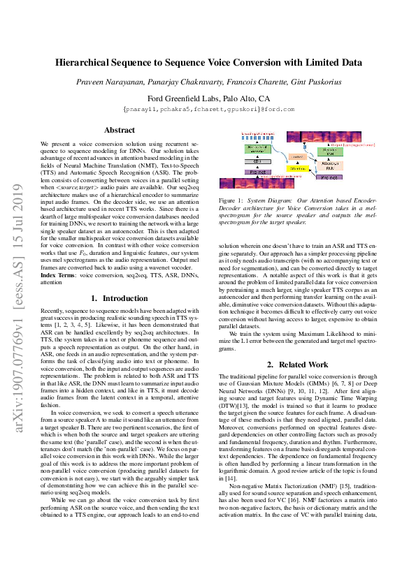 (PDF) Hierarchical Sequence to Sequence Voice Conversion with Limited Data