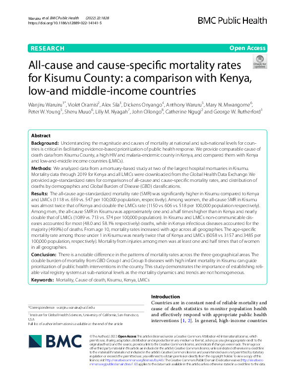 (PDF) All-cause and cause-specific mortality rates for Kisumu County: a ...