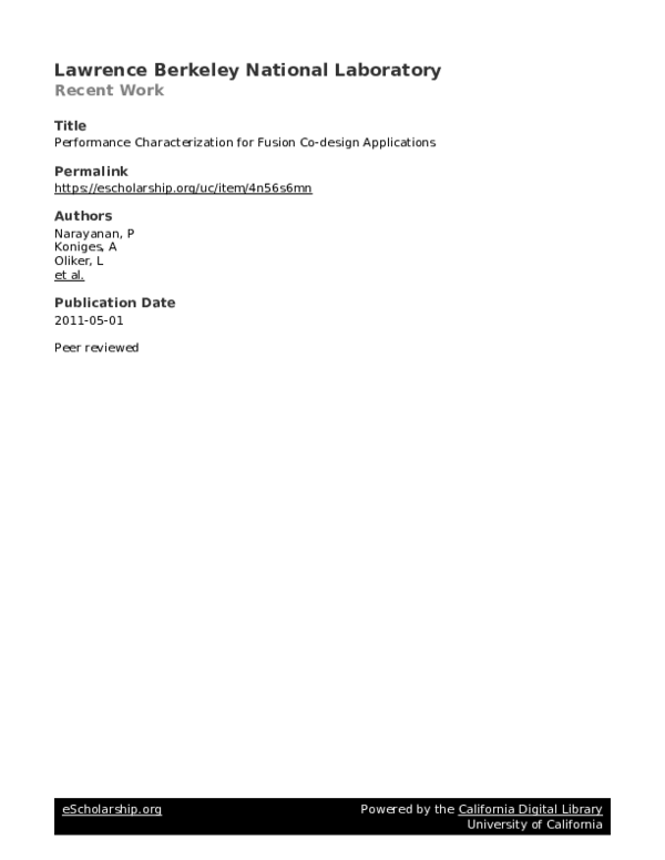 (PDF) Performance Characterization for Fusion Co-design Applications (PDF) Performance Characterization for Fusion Co-design Applications